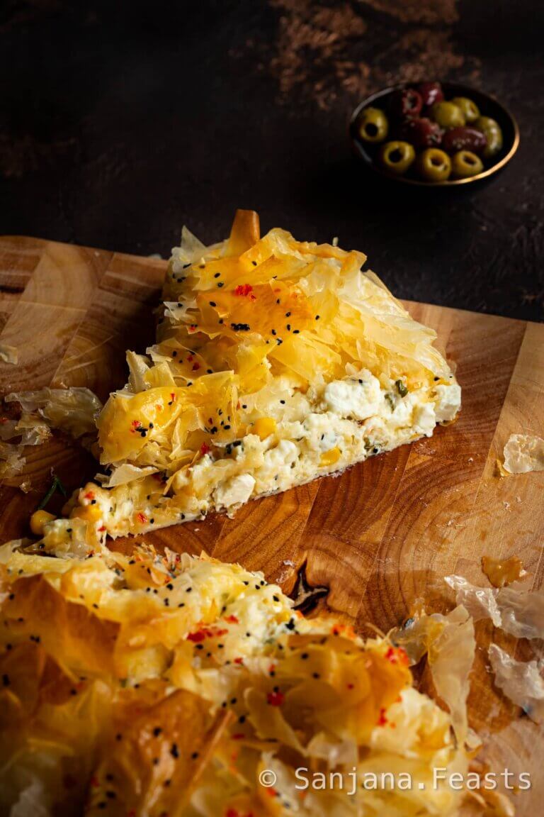 Cheese Pie with Chilli Honey - Sanjana Feasts - Dinner Party Favourites